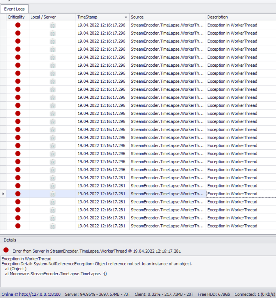 Exception in Worker Thread for TimeLapse - Problems & Bugs - Moonware Studios